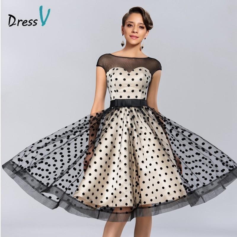 Рокли до коляното Коктейлни рокли 2017 Polk Dot Pattern Рокли до парти ...