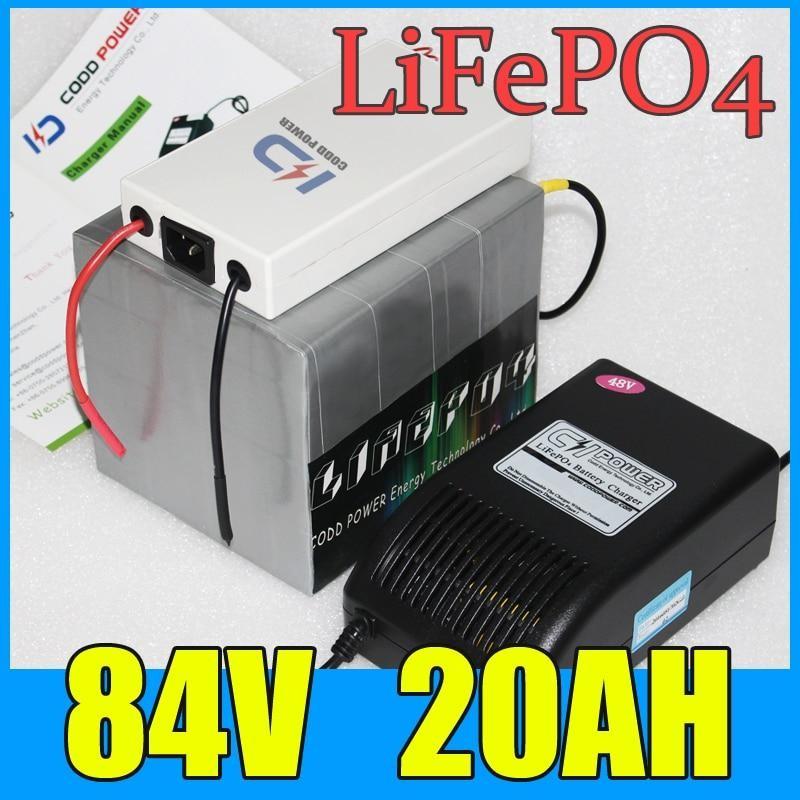 84V 20AH LiFePO4 батерия, 1200W електрически велосипед скутер литиева ...