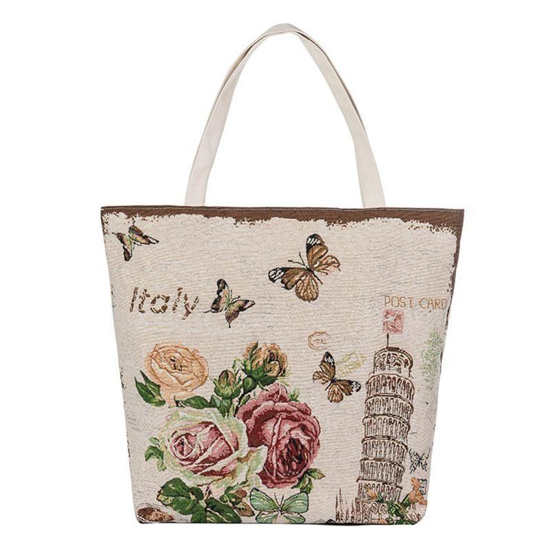 Печат Ежедневни Чанти Платно Жени Дамска Чанта Цип цветя големи Раменни Чанти За Жена 2017 Мода